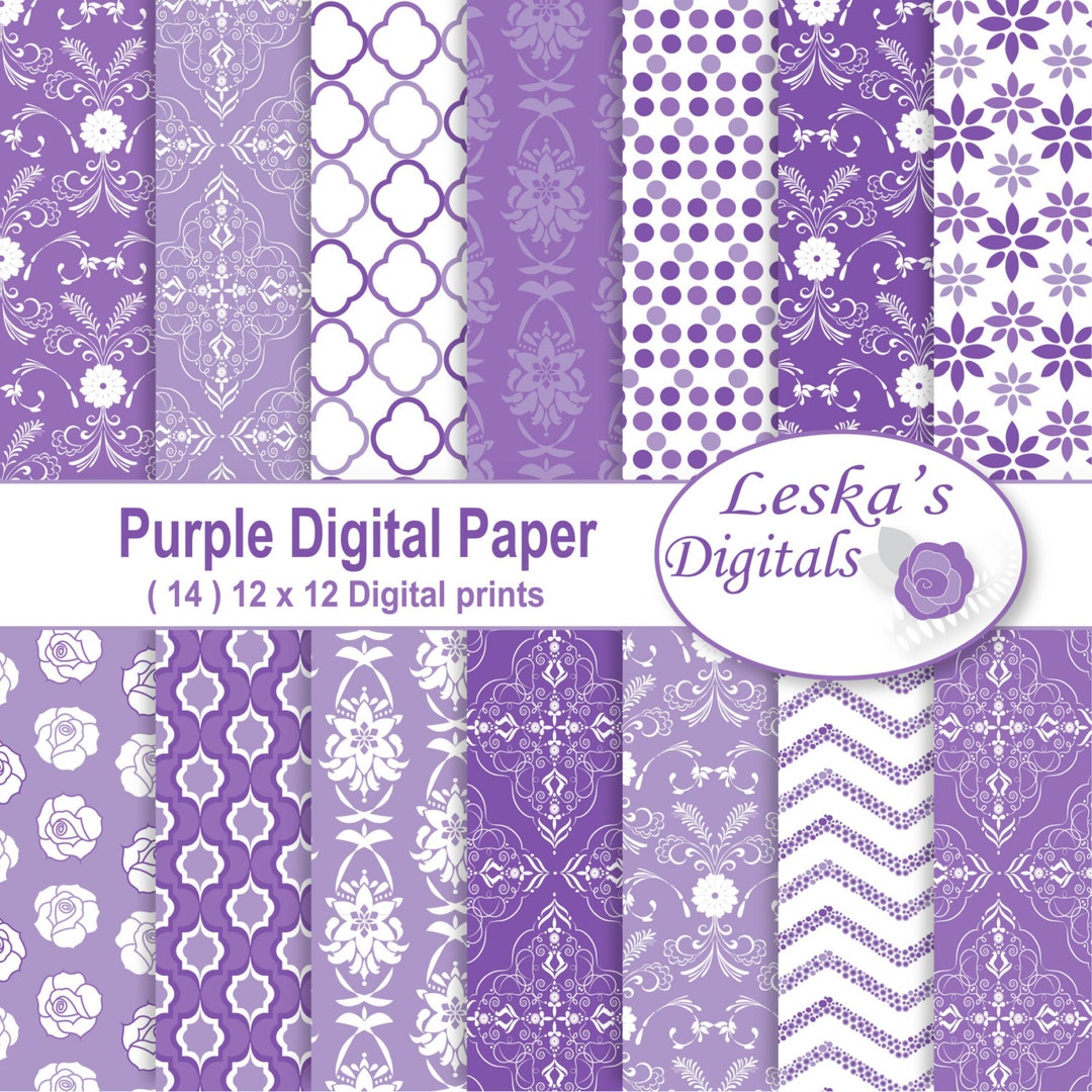 Purple Digital Paper: "purple Damask" Background Paper, Scrapbooking ...