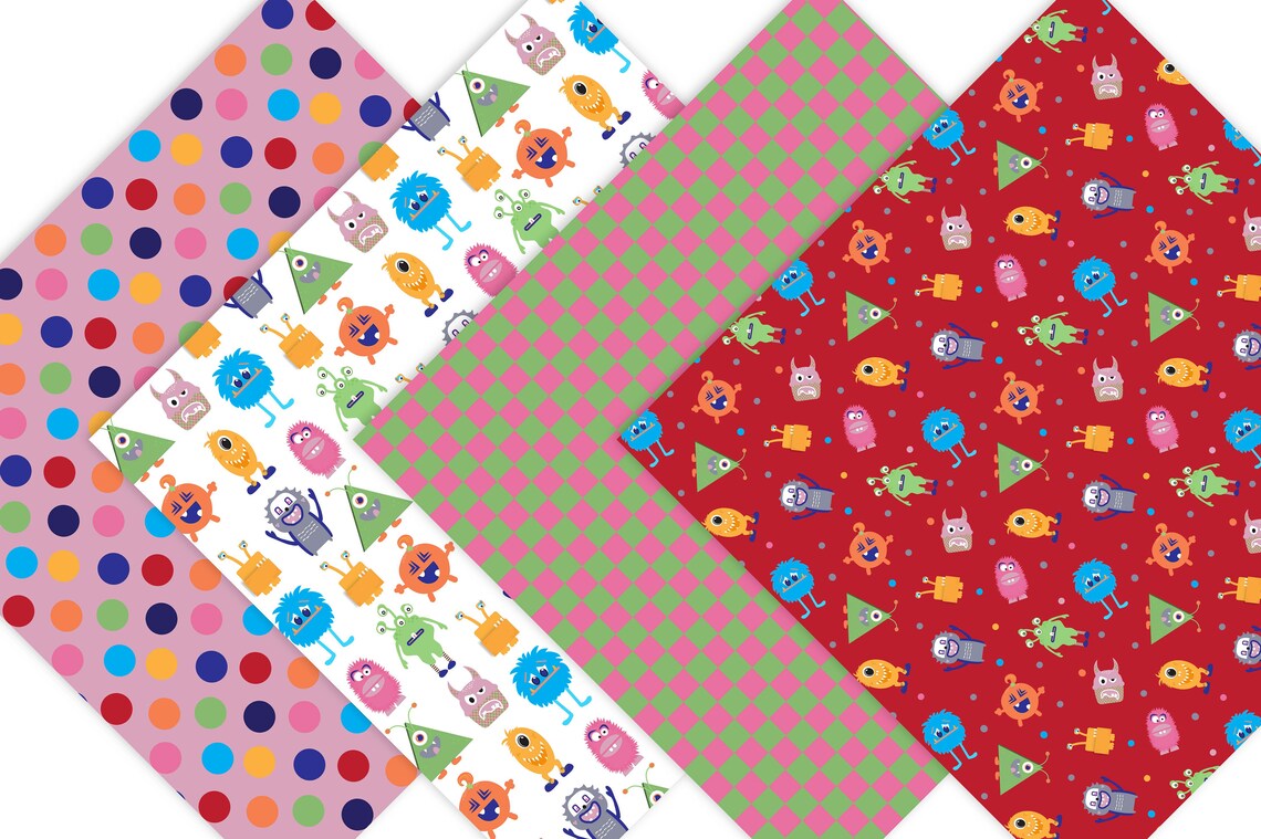 Monster digital paper monster scrapbook papers monster | Etsy