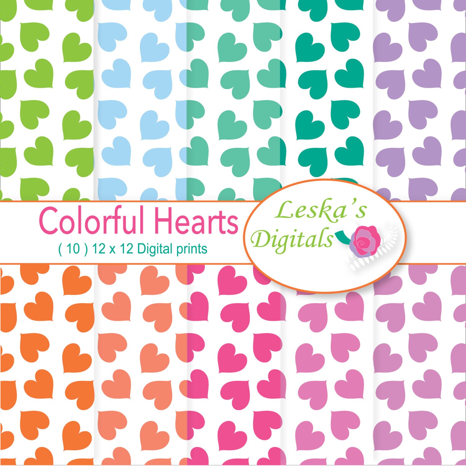 Rainbow Heart Digital Paper Hearts Pattern Backgrounds - Etsy
