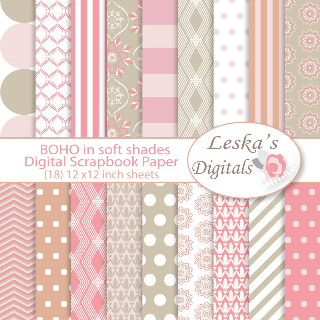 Scrapbook Digital Paper - BOHO Backgrounds in Soft Pink and Beige ...