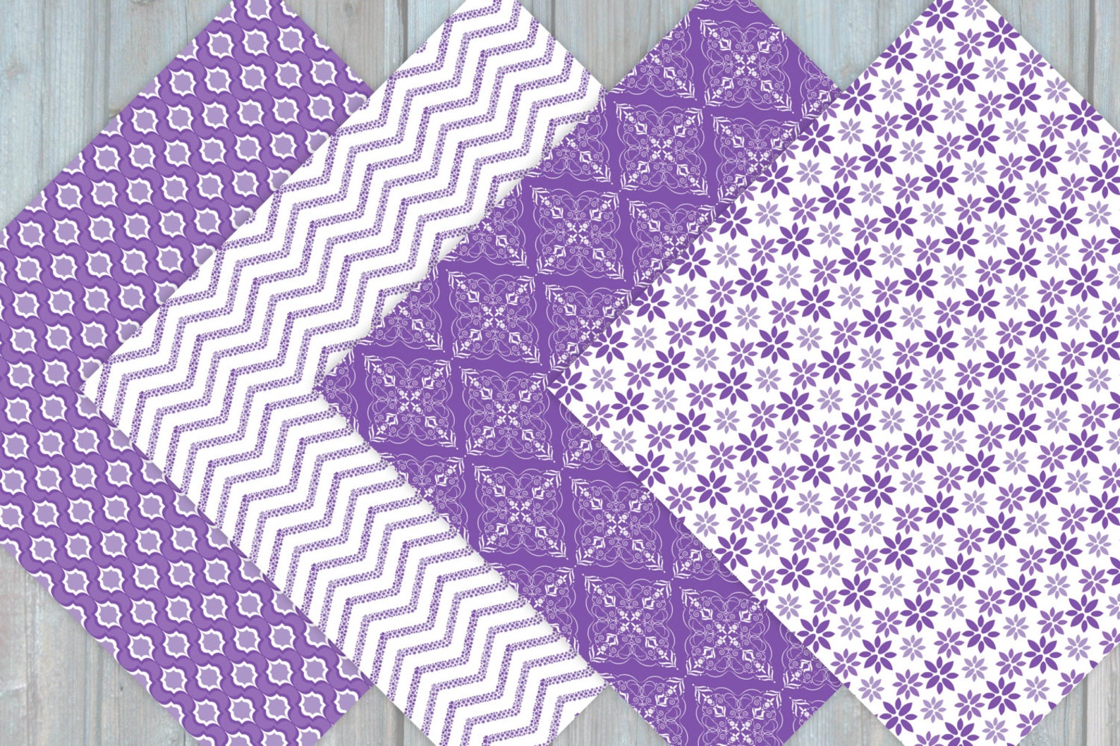 Purple Digital Paper: purple Damask Background - Etsy
