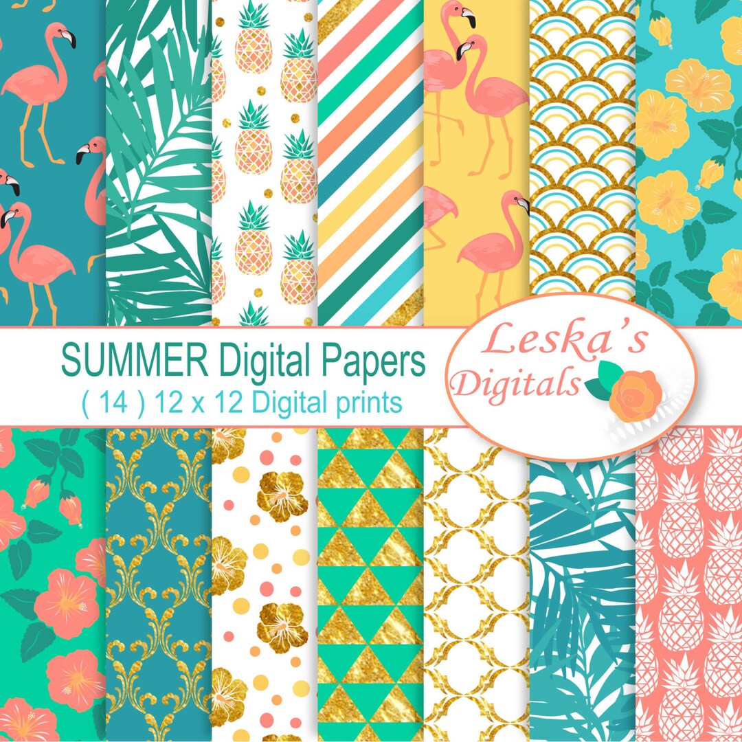 Summer Digital Papers "summer" Scrapbook Paper Pack of Flamingos ...