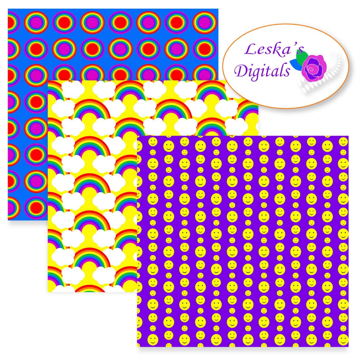 Rainbow Digital Papers Scrapbooking Rainbow Patterns | Etsy