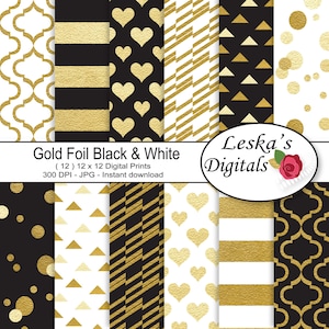 Gold Foil Digital Paper - Gold Black and White Digital Paper - Gold ...