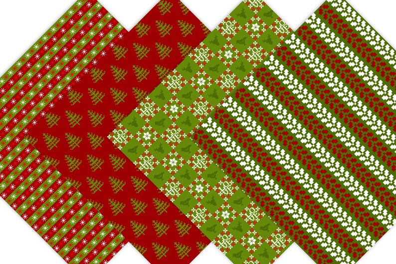 Christmas Scrapbook Paper Red and Green Digital | Etsy