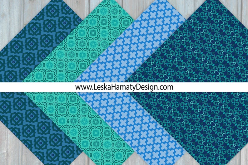 MOROCCAN Digital Scrapbook Paper BLUE GREEN Moroccan Middle - Etsy