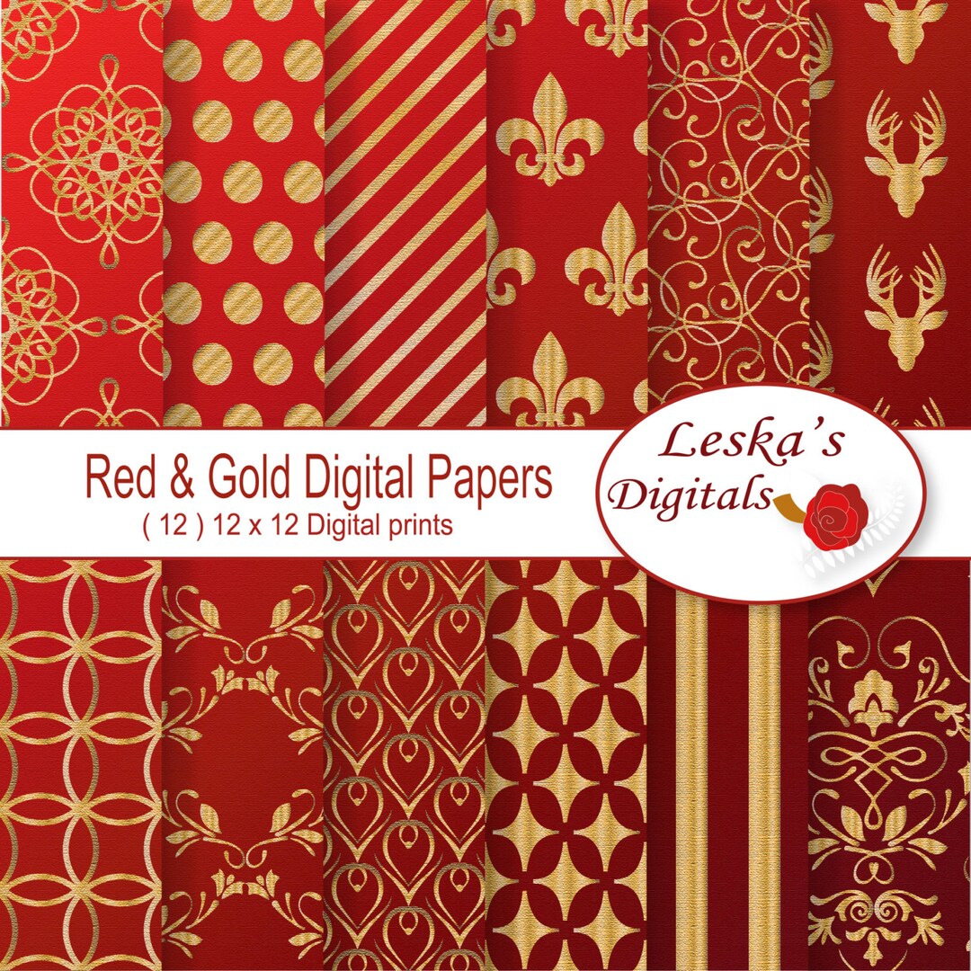 Red Gold Digital Paper, Red Gold Textured Backgrounds - Royal Christmas ...