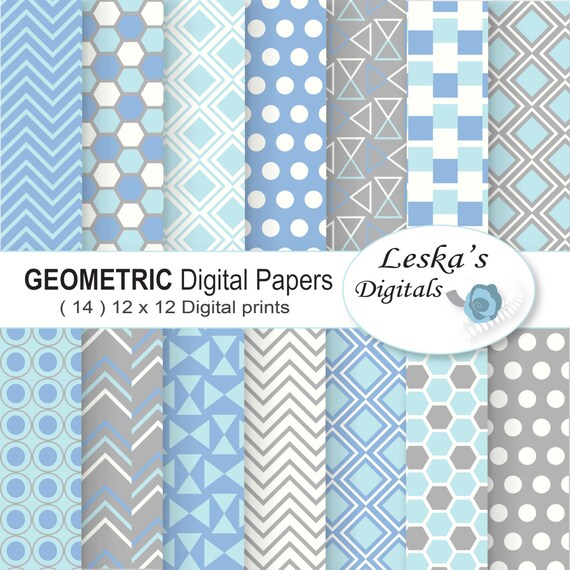 Blue Geometric Digital Paper Geometric Digital Paper Pack | Etsy