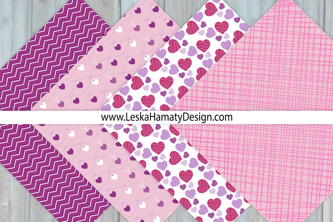 Valentine Digital Paper Pack Hearts Digital Paper in Pink and | Etsy