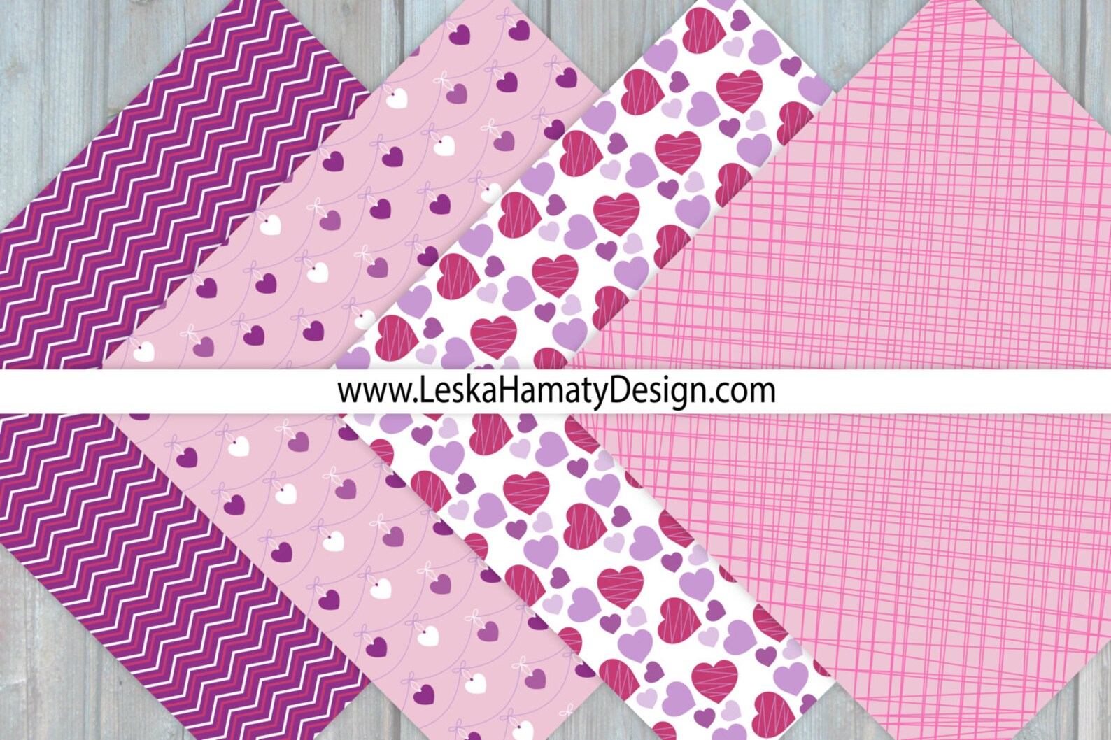Valentine Digital Paper Pack Hearts Digital Paper in Pink and | Etsy
