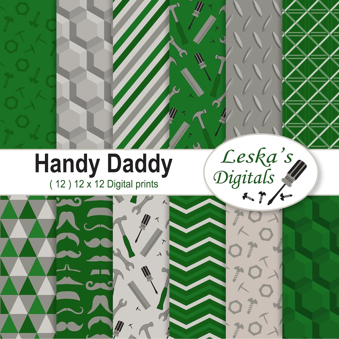 Daddy Digital Papers, Father's Day, Green Scrapbooking Patterned Paper ...
