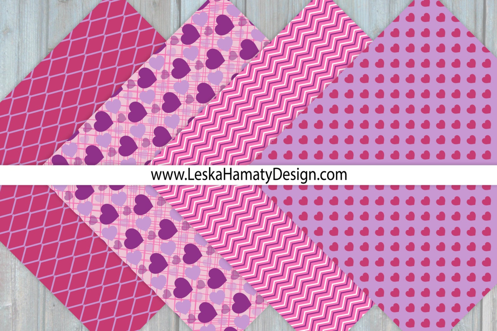 Valentine Digital Paper Pack Hearts Digital Paper in Pink and | Etsy