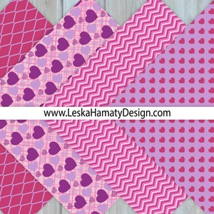 Valentine Digital Paper Pack, Hearts Digital Paper in Pink and Purple ...