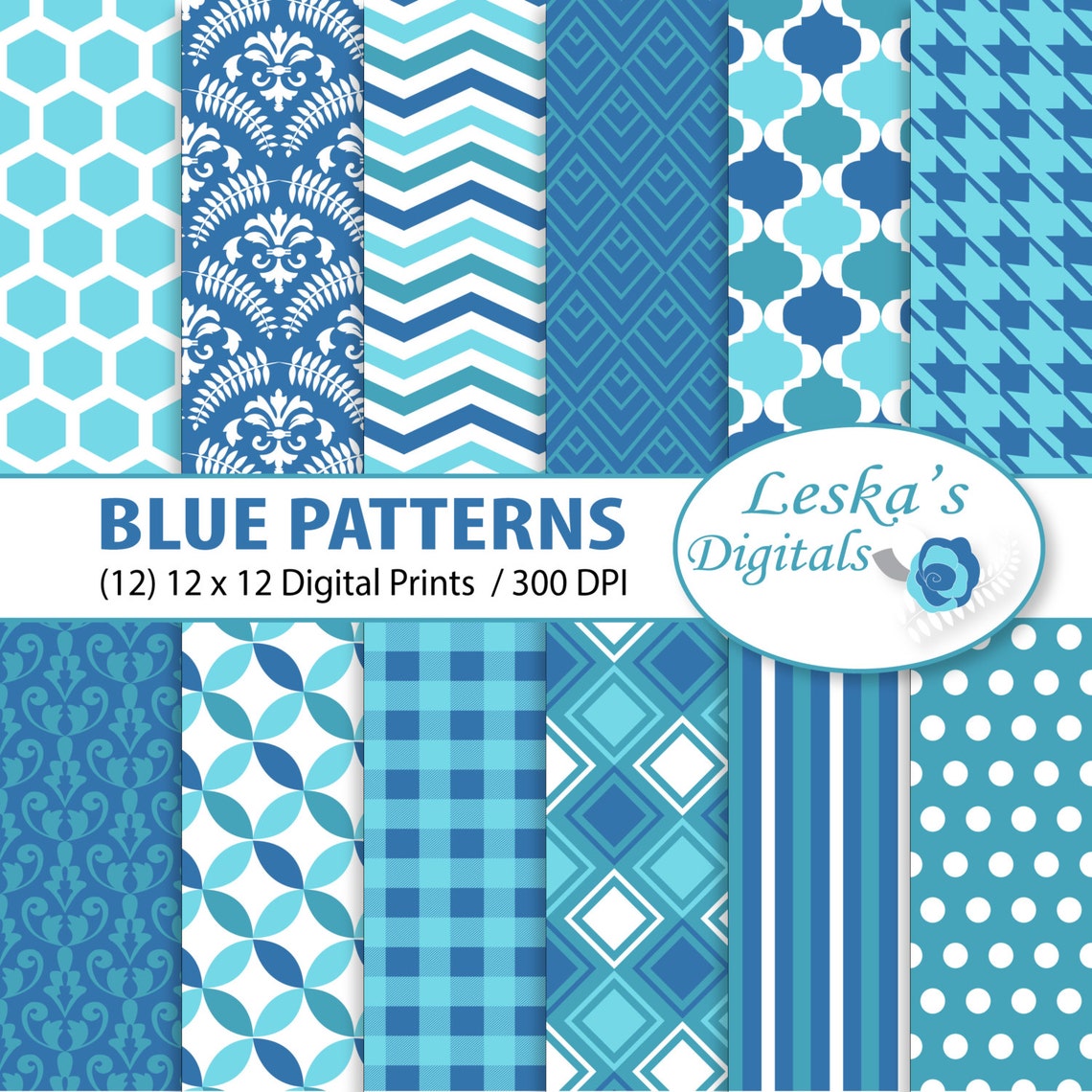 Blue Digital Paper Pack blue Patterns Chevron - Etsy