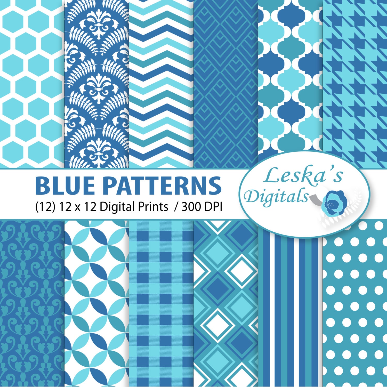 Blue Digital Paper Pack Blue Patterns Chevron | Etsy
