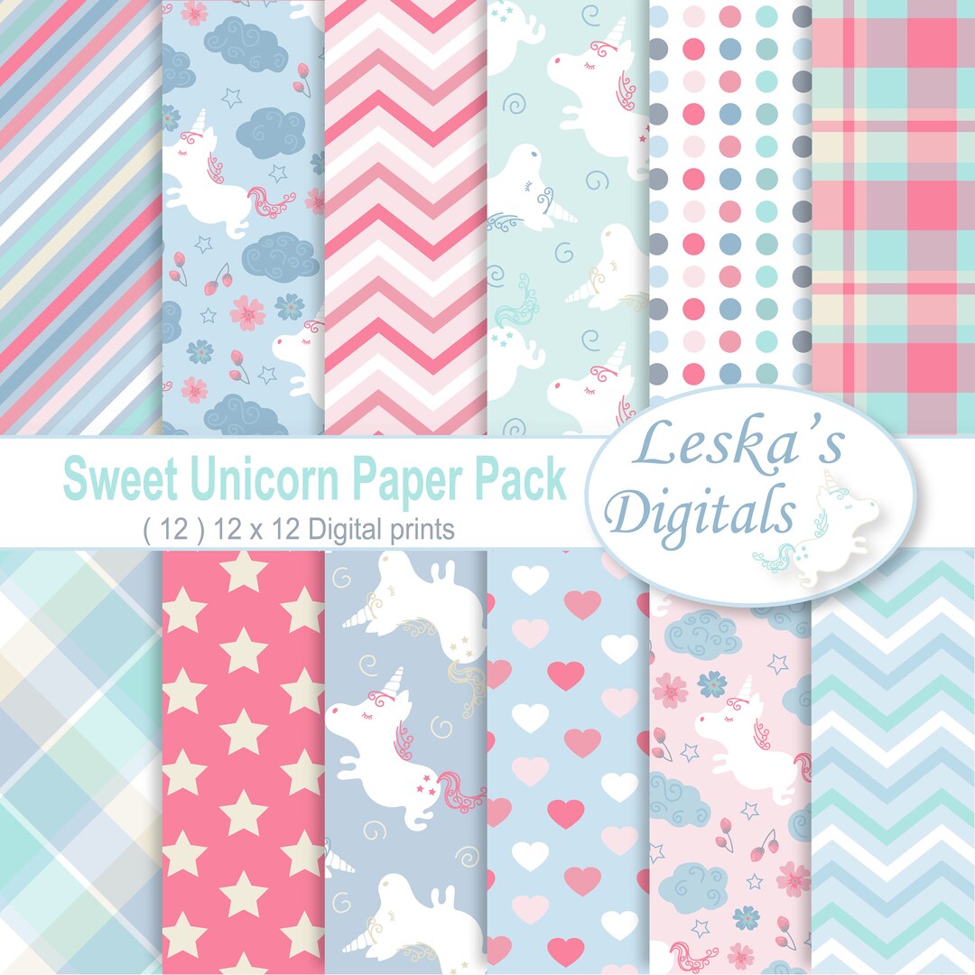 Unicorn Digital Paper, Sweet Unicorn Digital Paper, Unicorn Backgrounds ...