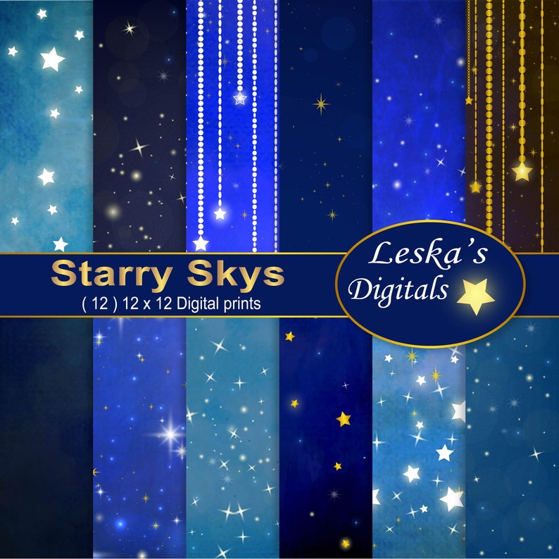Stars Scrapbook Paper Starry Night Digital Paper Pack STAR - Etsy