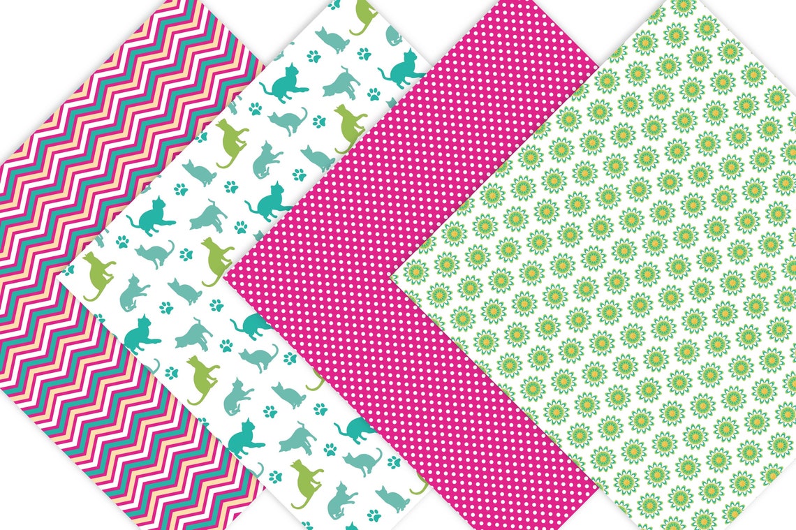 Kitty Cat Digital Scrapbook Paper Cat Patterned Paper Pack | Etsy