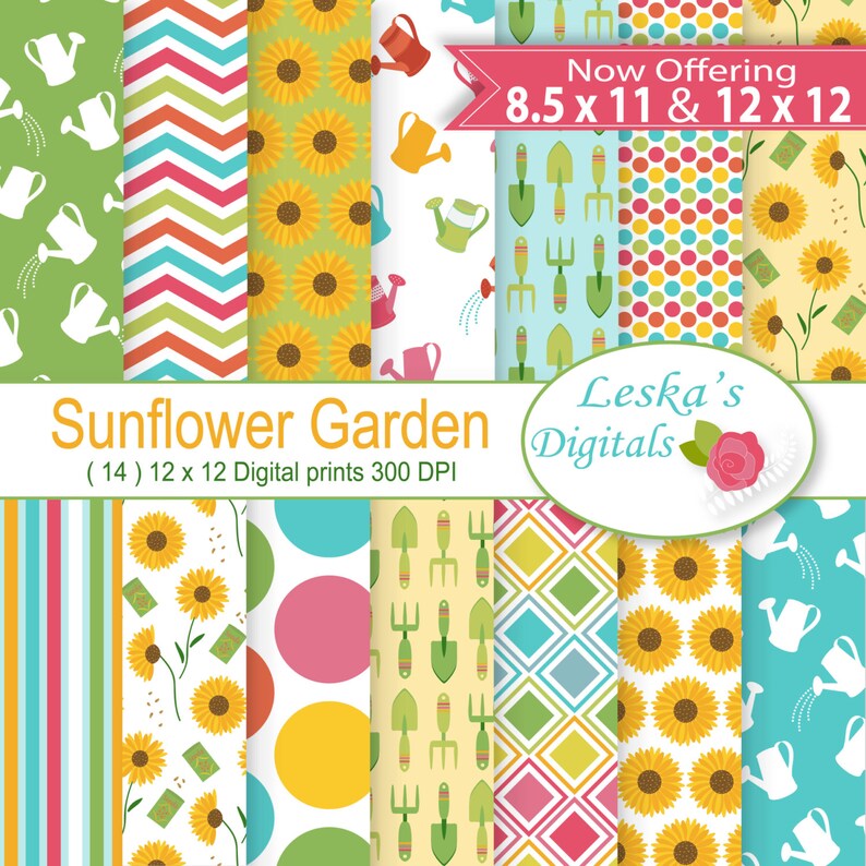 Spring Digital Paper: "garden Scrapbook Paper" Sunflower Background ...