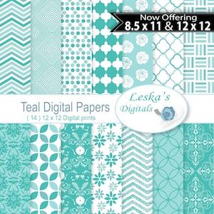 Teal Digital Paper Pack, Teal Scrapbook Paper, Teal Digital Backgrounds ...