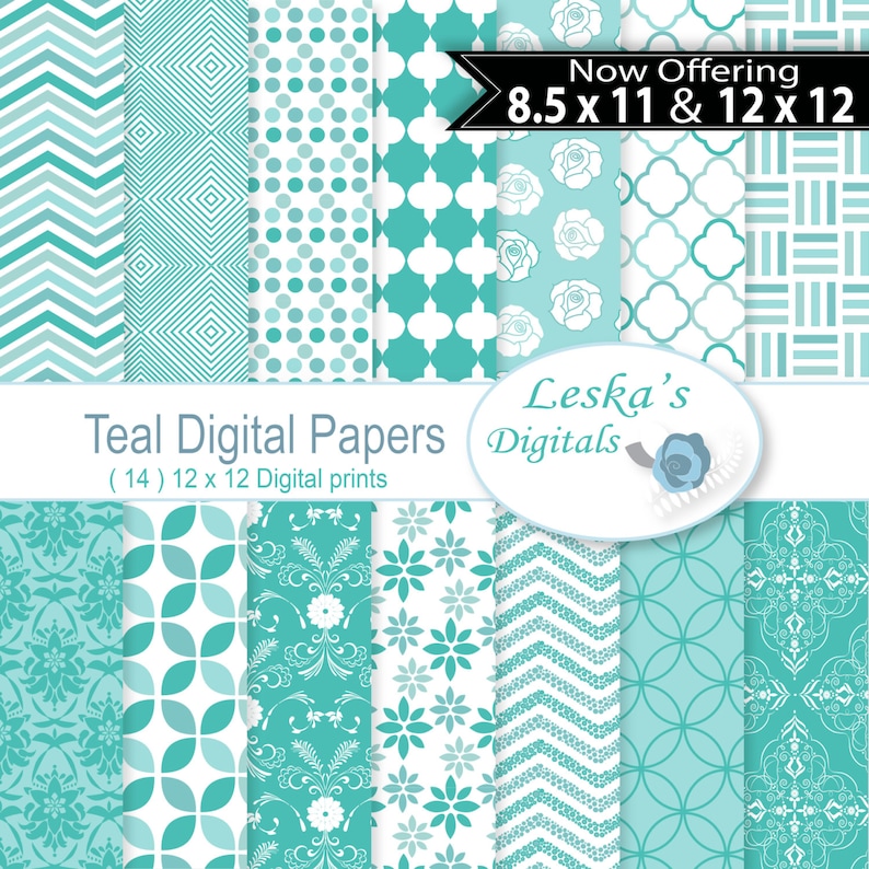 Teal Digital Paper Pack Teal Scrapbook Paper Teal Digital | Etsy