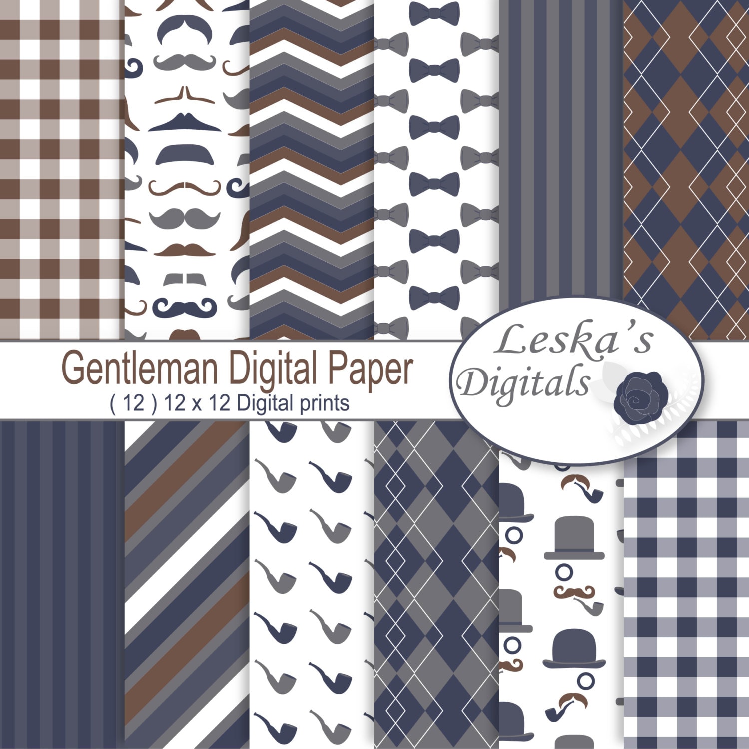 Scrapbooking Paper Patterns: "gentleman DIGITAL Paper" Mustaches ...