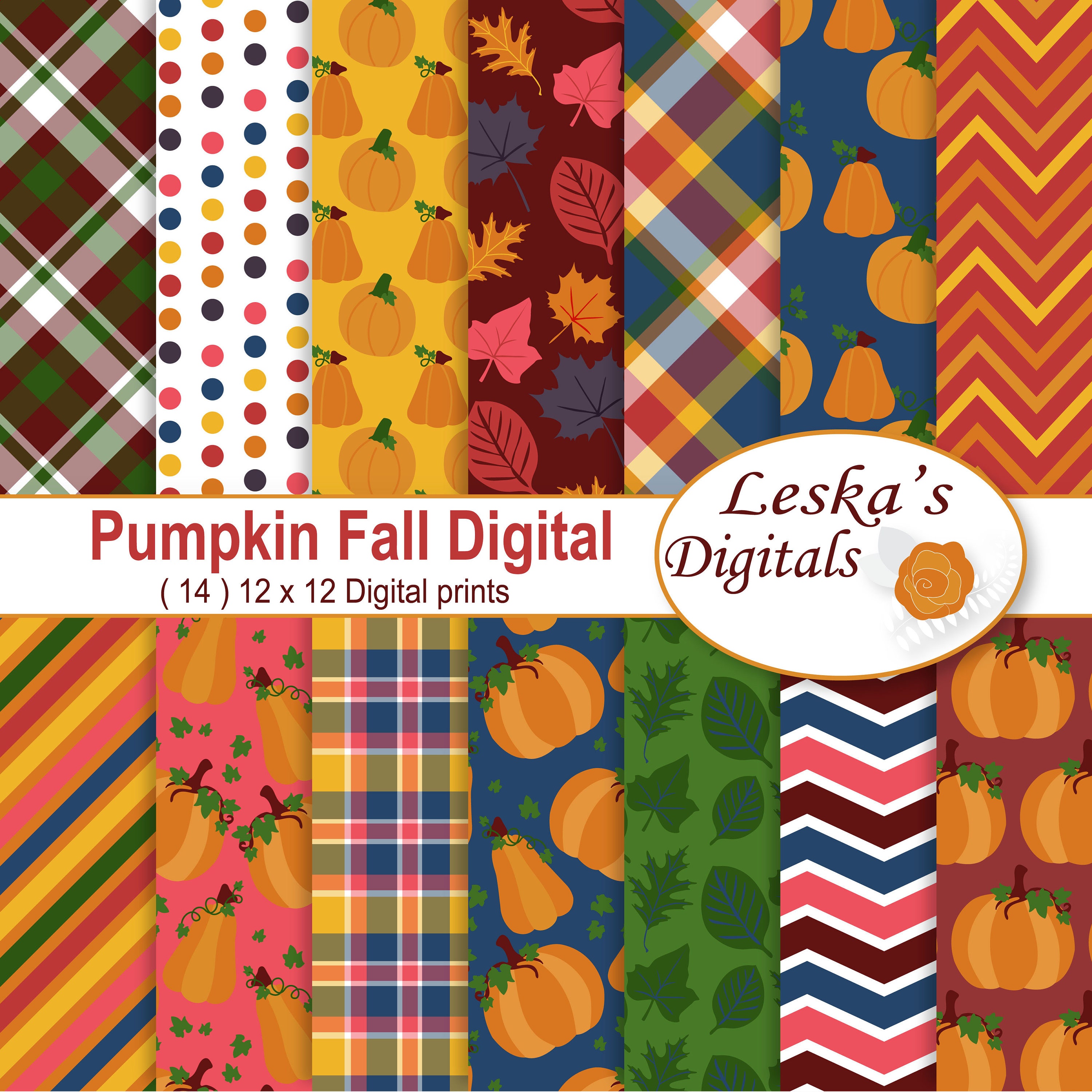 Pumpkin Fall Digital Paper Autumn Scrapbooking Leaves - Etsy