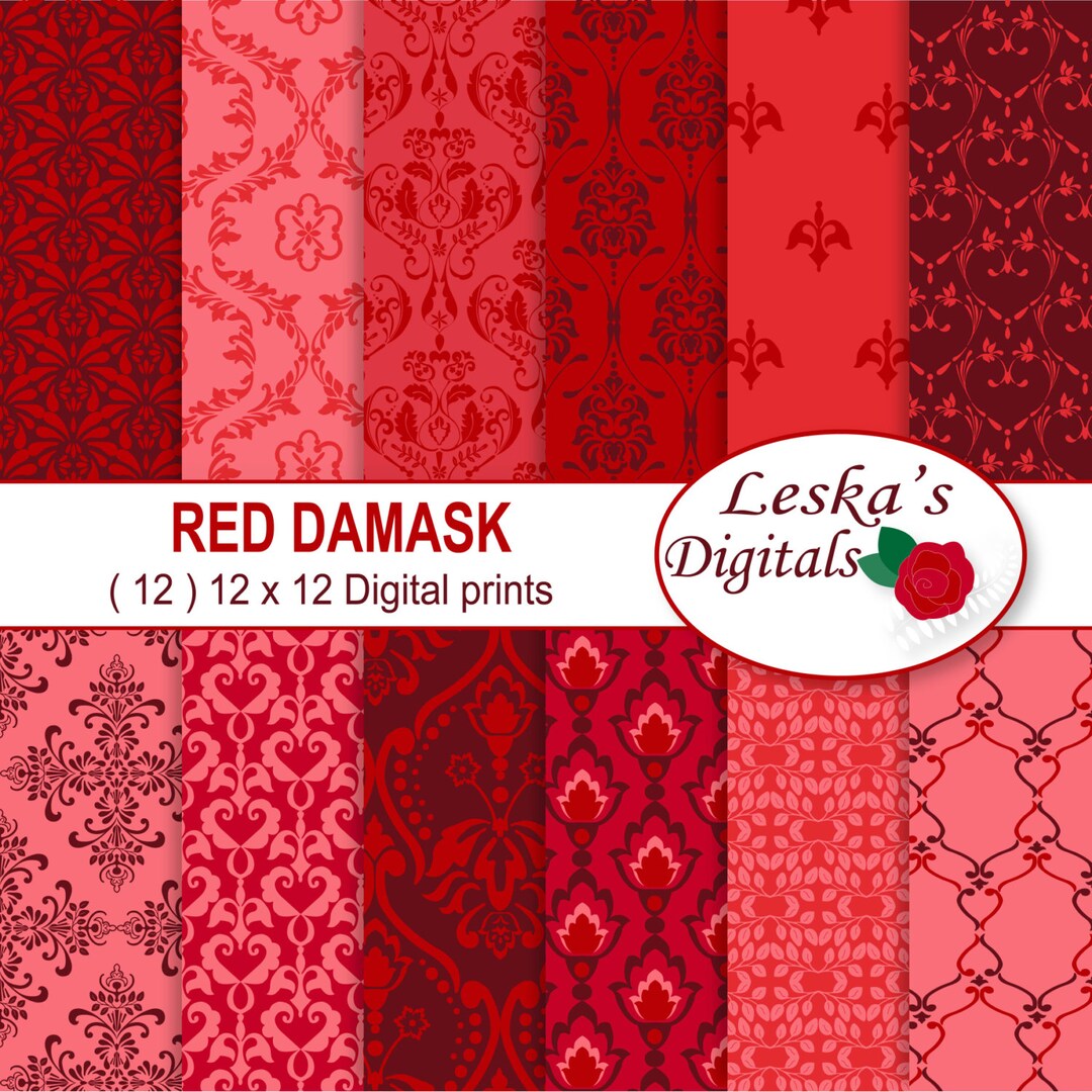 Red Damask Digital Paper "red DIGITAL Damask" Red Damask Scrapbook ...