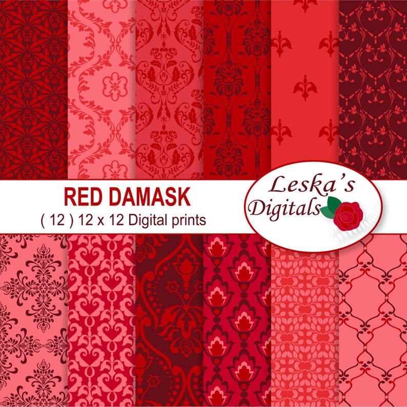 Red Damask Digital Paper red DIGITAL Damask Red | Etsy