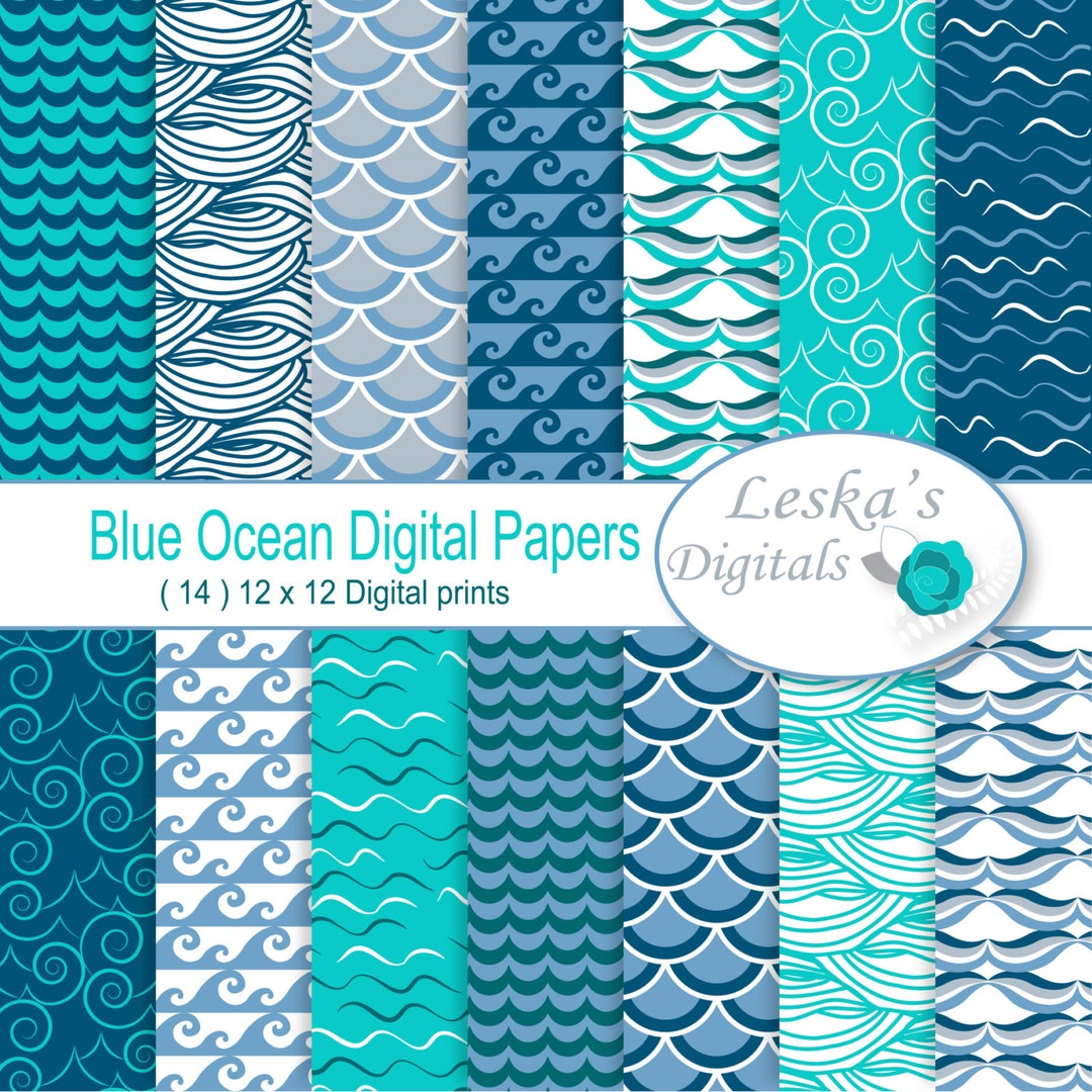 Waves Digital Paper: "ocean Scrapbook Paper" Sea Water Papers, Summer ...