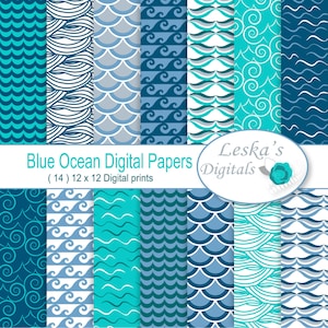 Waves Digital Paper: "ocean Scrapbook Paper" Sea Water Papers, Summer ...