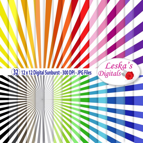 Sunburst Digital Paper Pack in Rainbow Colors Sunburst | Etsy