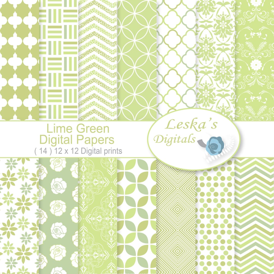 Lime Green Digital Paper: "lime Green" Green Background Pattern Design ...