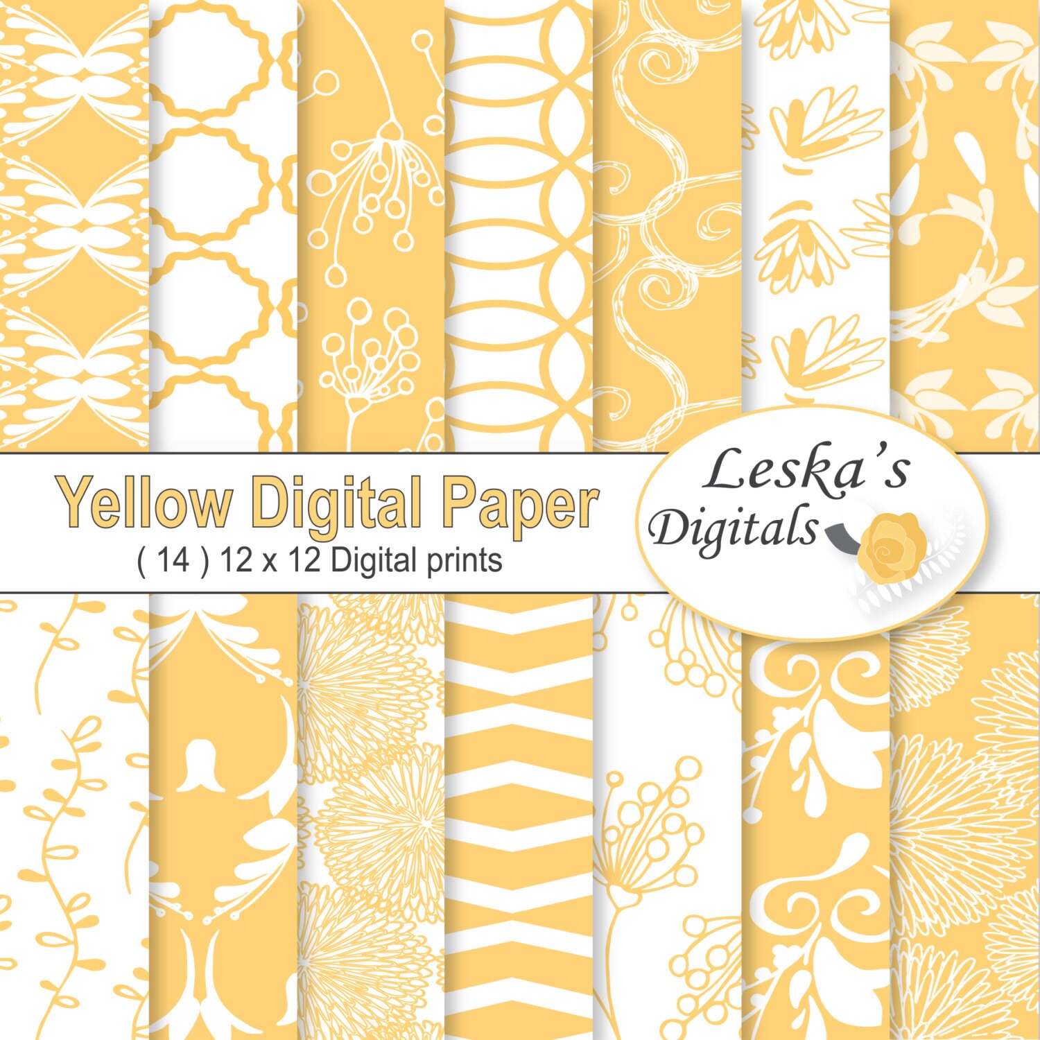 Yellow digital paper Yellow digital paper pack for | Etsy