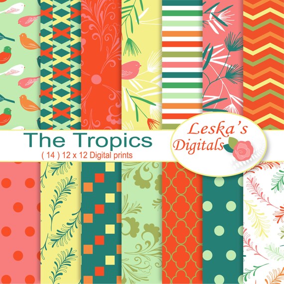 Tropical Digital Papers Tropics Scrapbook Paper Instant | Etsy