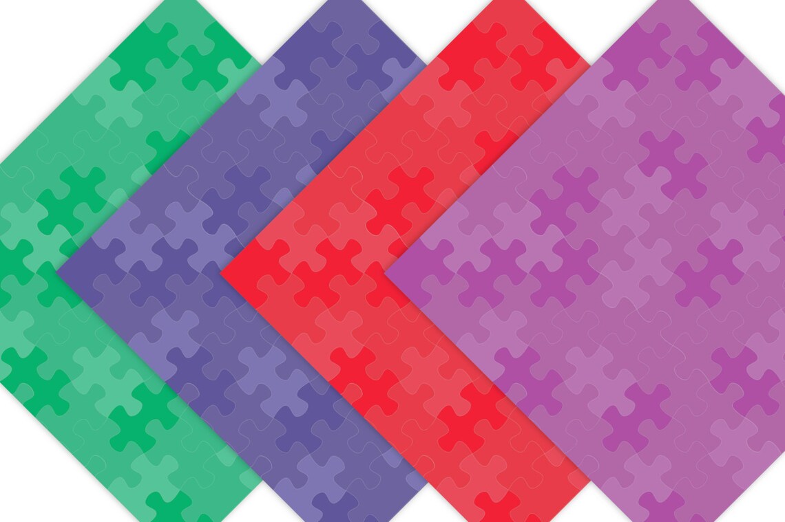 JIGSAW PUZZLE BACKGROUND Digital Paper Pack Colored Puzzle | Etsy