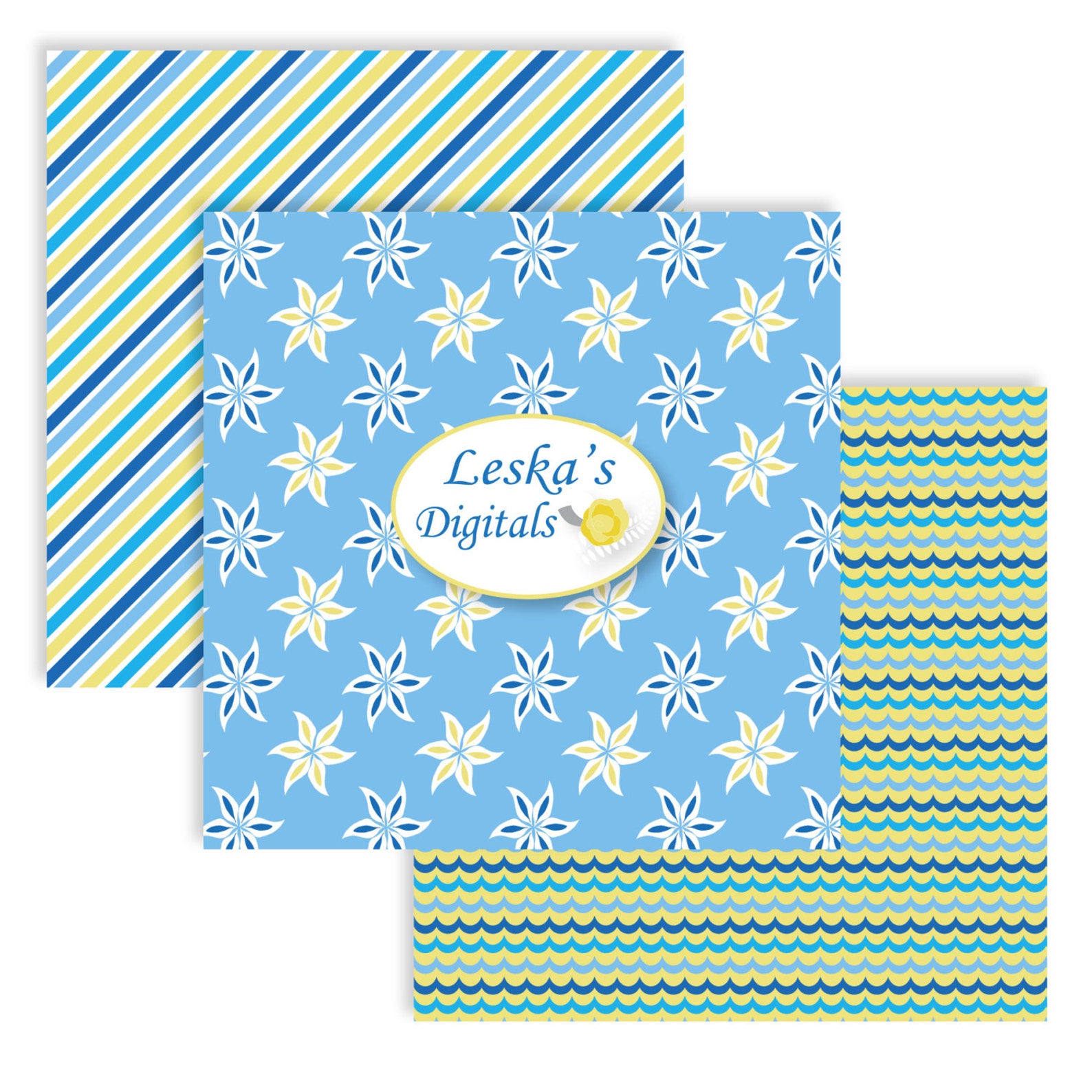 Sea Digital Paper: Blue and Yellow Nautical Digital Paper | Etsy