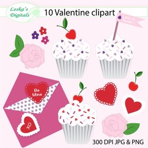 Valentine Digital Clip Art Valentine Clipart Collection, Cupcake ...
