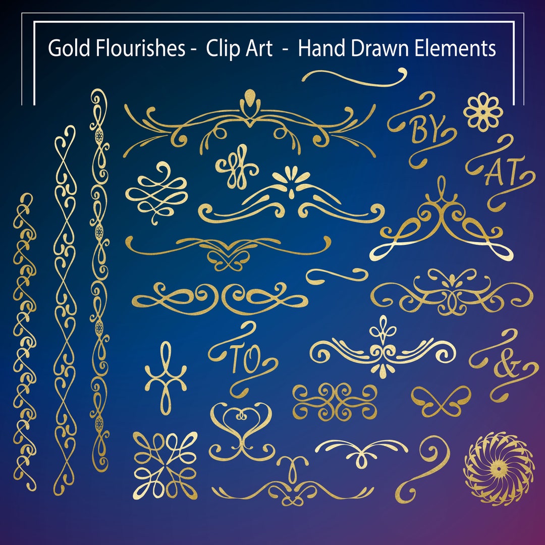 Wedding Digital Clipart - Golden Digital Flourish Swirl - Gold ...