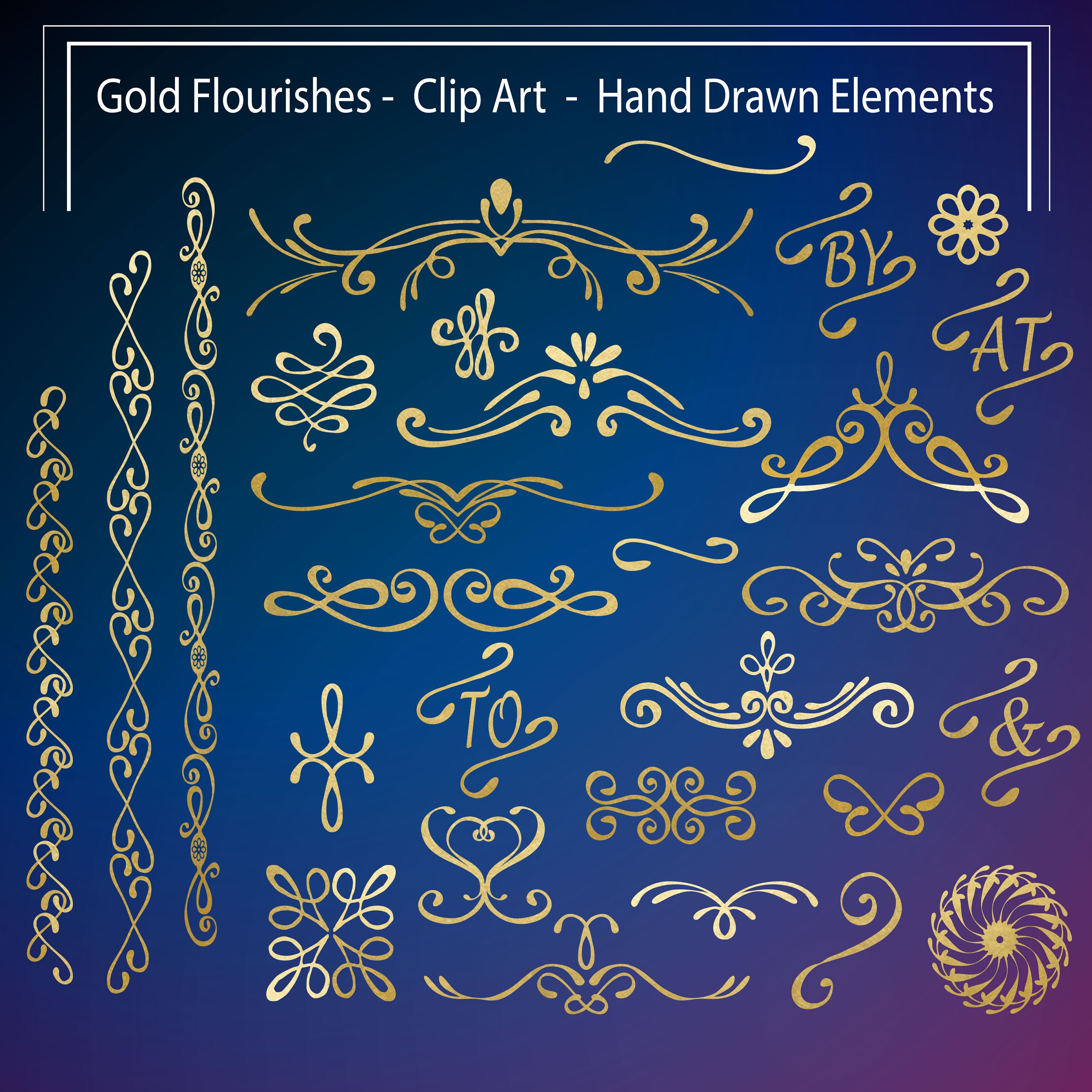 Wedding Digital Clipart - Golden Digital Flourish Swirl - Gold ...