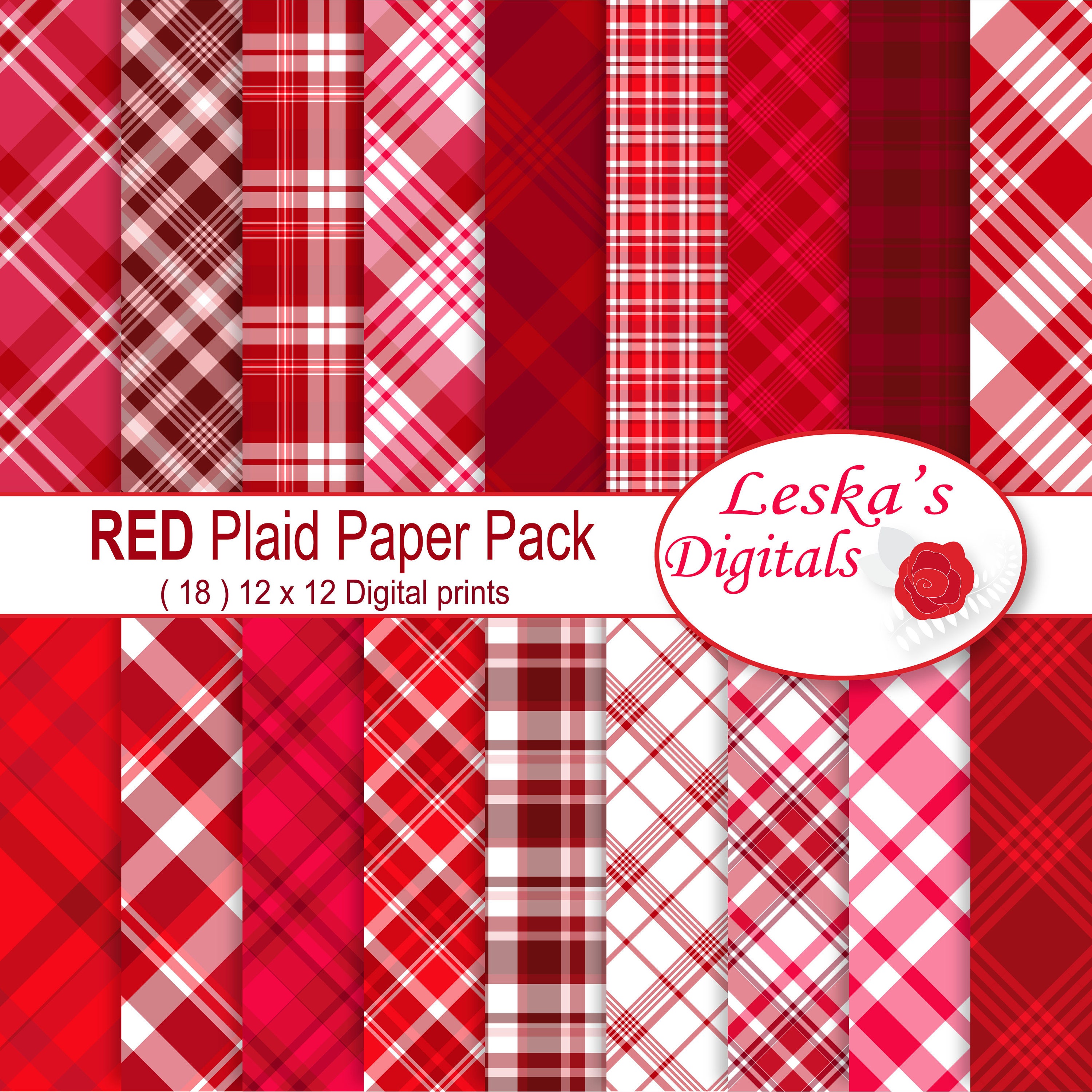 Red Plaid Digital Paper Red Plaids Printable Paper Plaid | Etsy