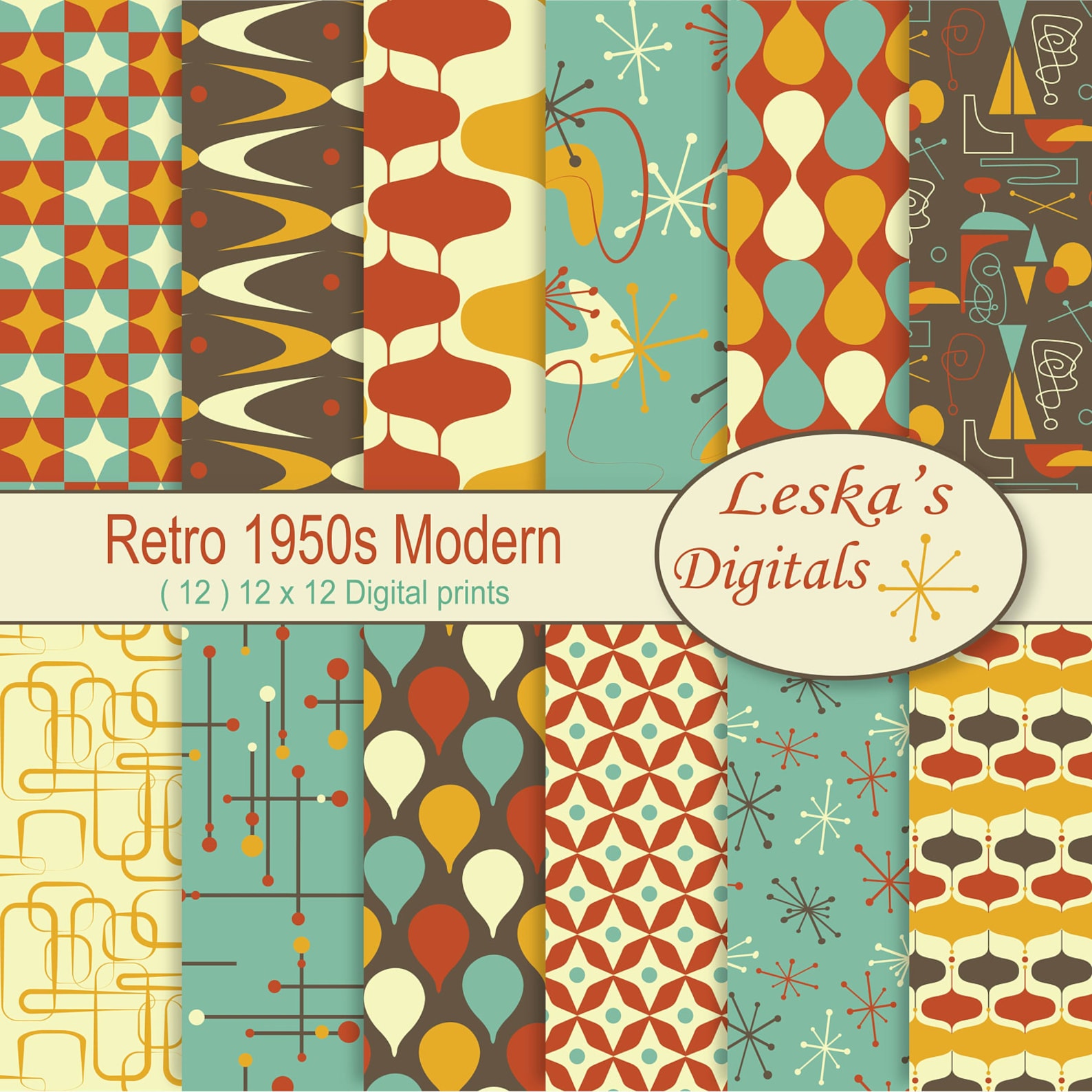 Retro Digital Paper 1950's Mid Century Modern 50s - Etsy Canada