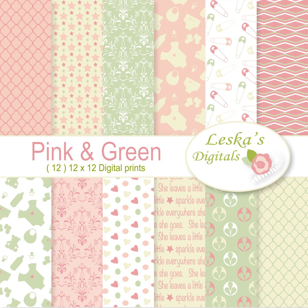 Baby Girl Digital Paper: Baby Girl Digital, Pastel Pink, Pastel Green ...