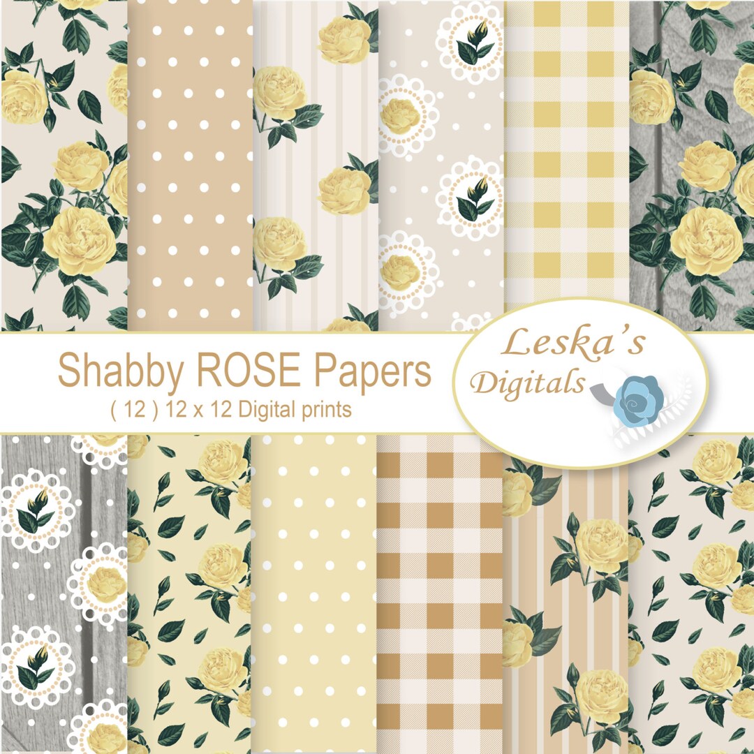 Rustic Rose Digital Paper, Shabby Chic Scrapbook, Floral Scrapbook ...