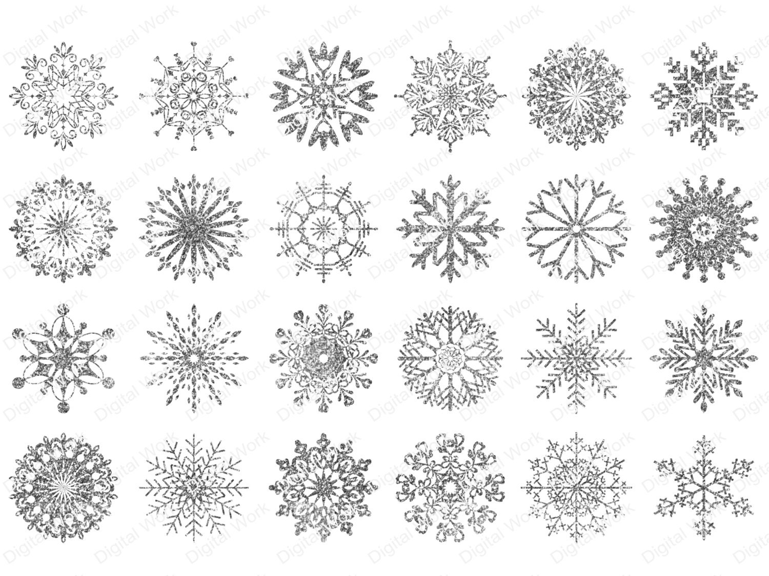 Snowflakes SILVER GLITTER Christmas Clipart | Etsy