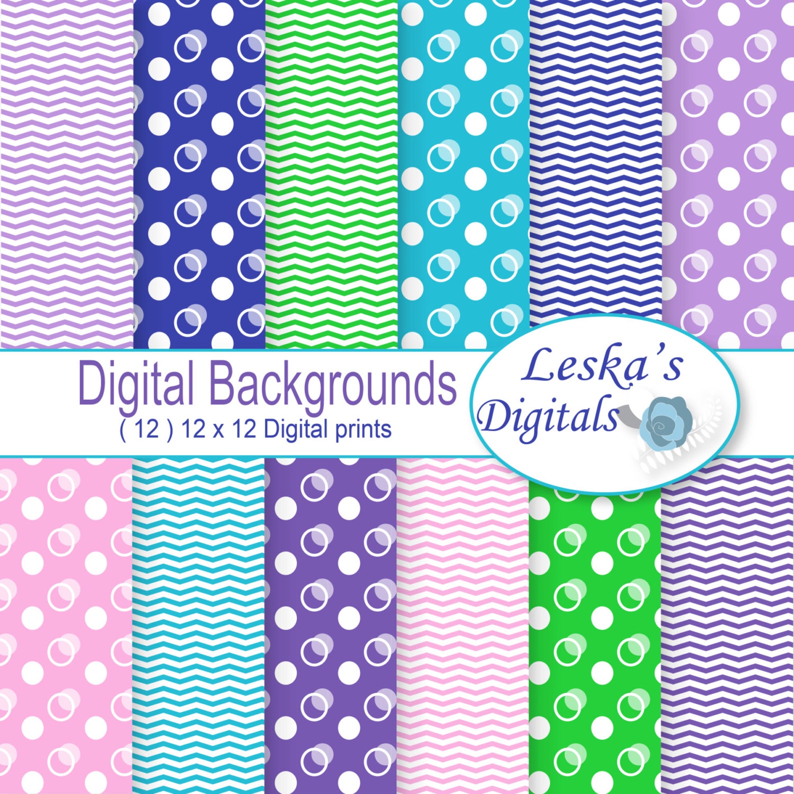 Digital Chevron Scrapbook Paper Pack Polka Dots Chevron - Etsy