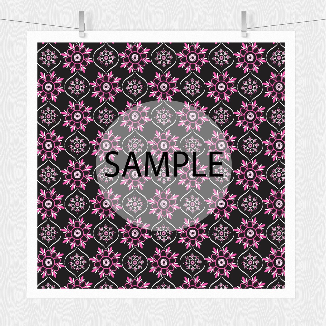 Hot Pink Black Digital Paper- Scrapbook Paper in Bohemian Style - Boho ...