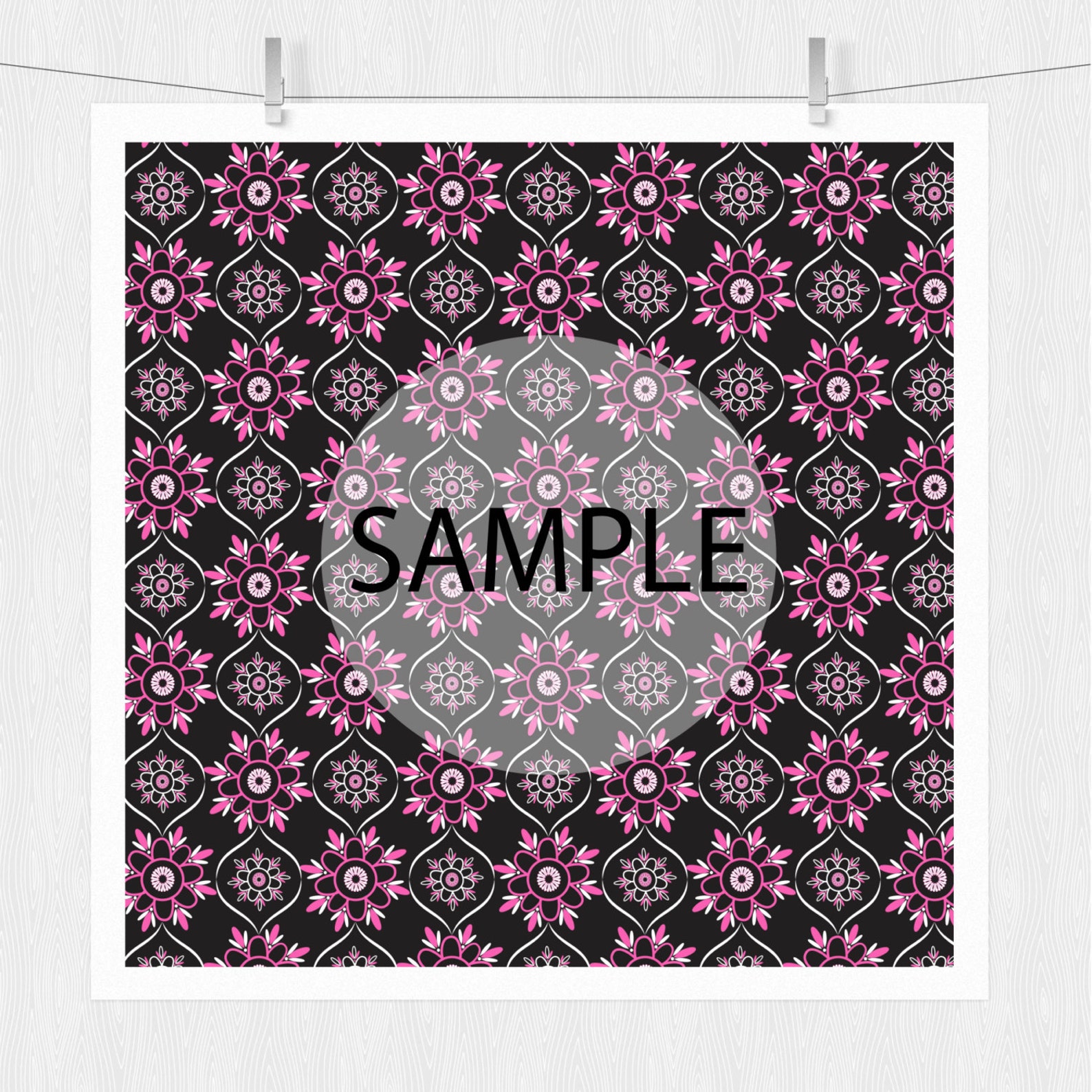 Hot Pink Black Digital Paper- Scrapbook Paper in Bohemian Style - Boho ...
