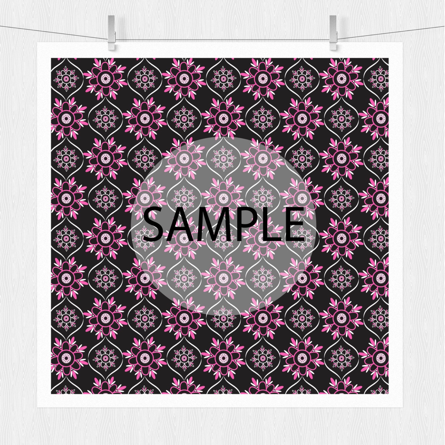 Hot Pink Black Digital Paper- Scrapbook Paper in Bohemian Style - Boho ...