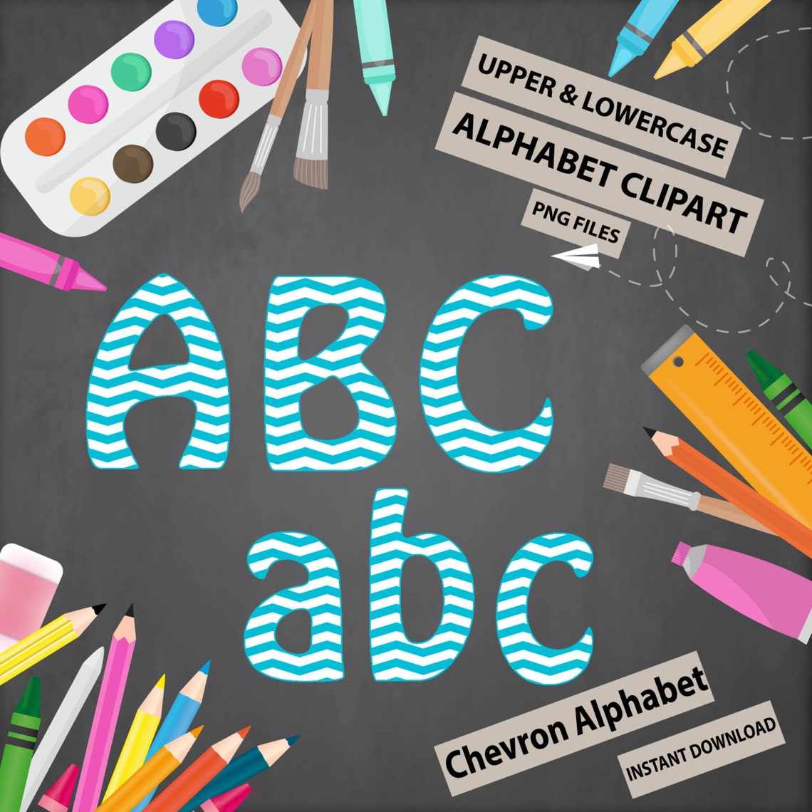 AQUA ALPHABET CLIPART Aqua chevron digital alphabet letters | Etsy